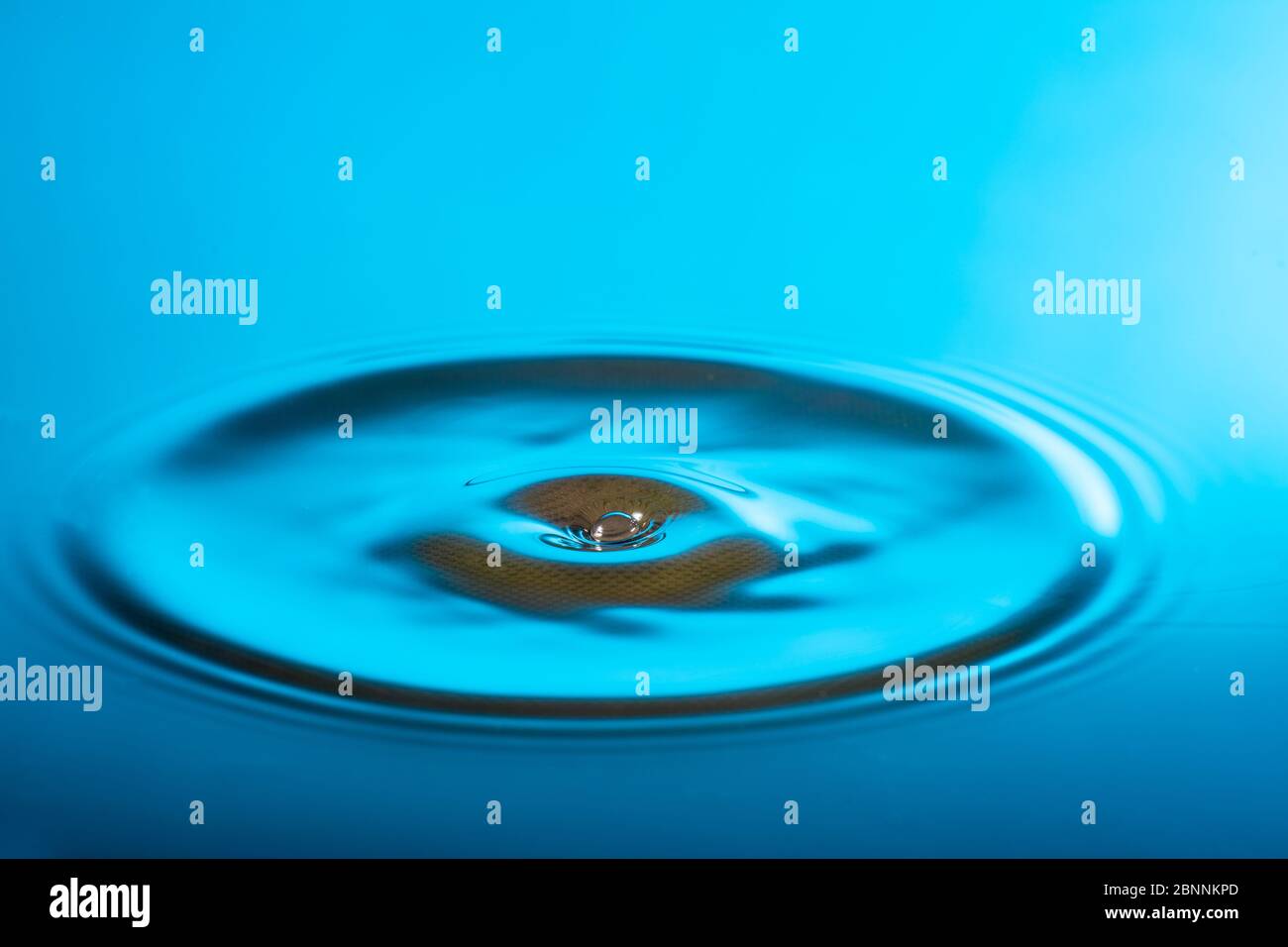 Drop of water falling into a water, hitting water surface.Selective ...