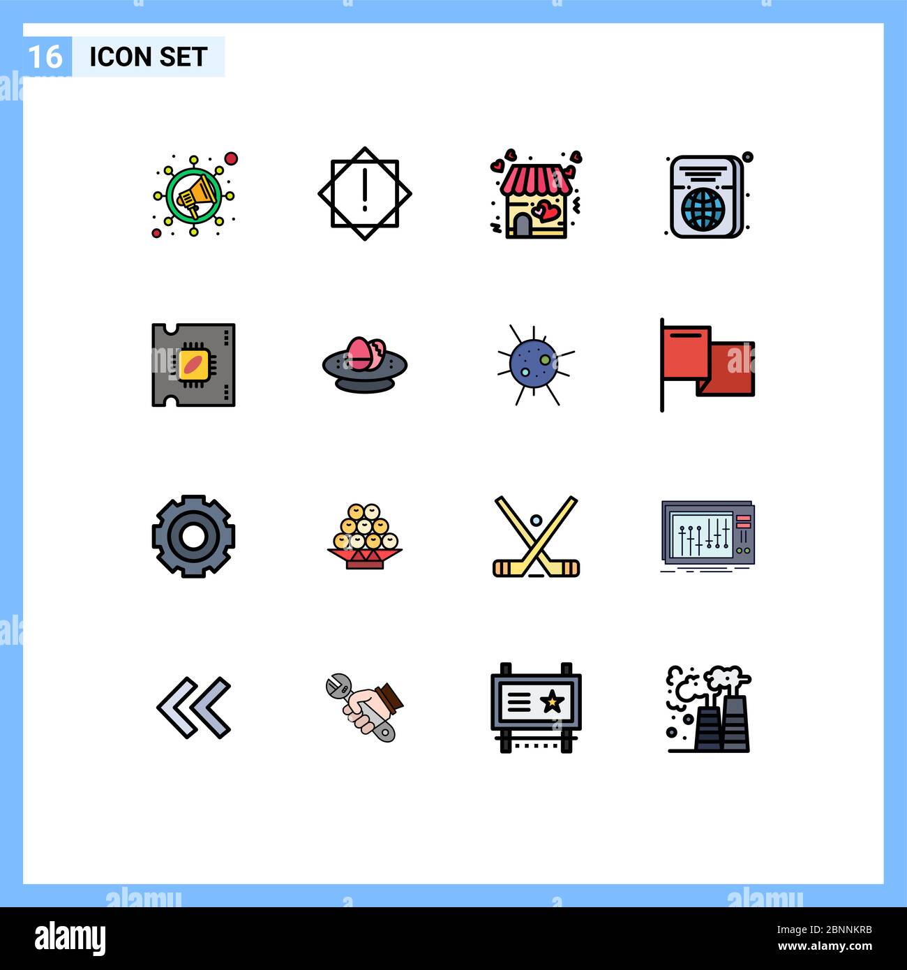 Set of 16 Modern UI Icons Symbols Signs for processor chip, microchip ...