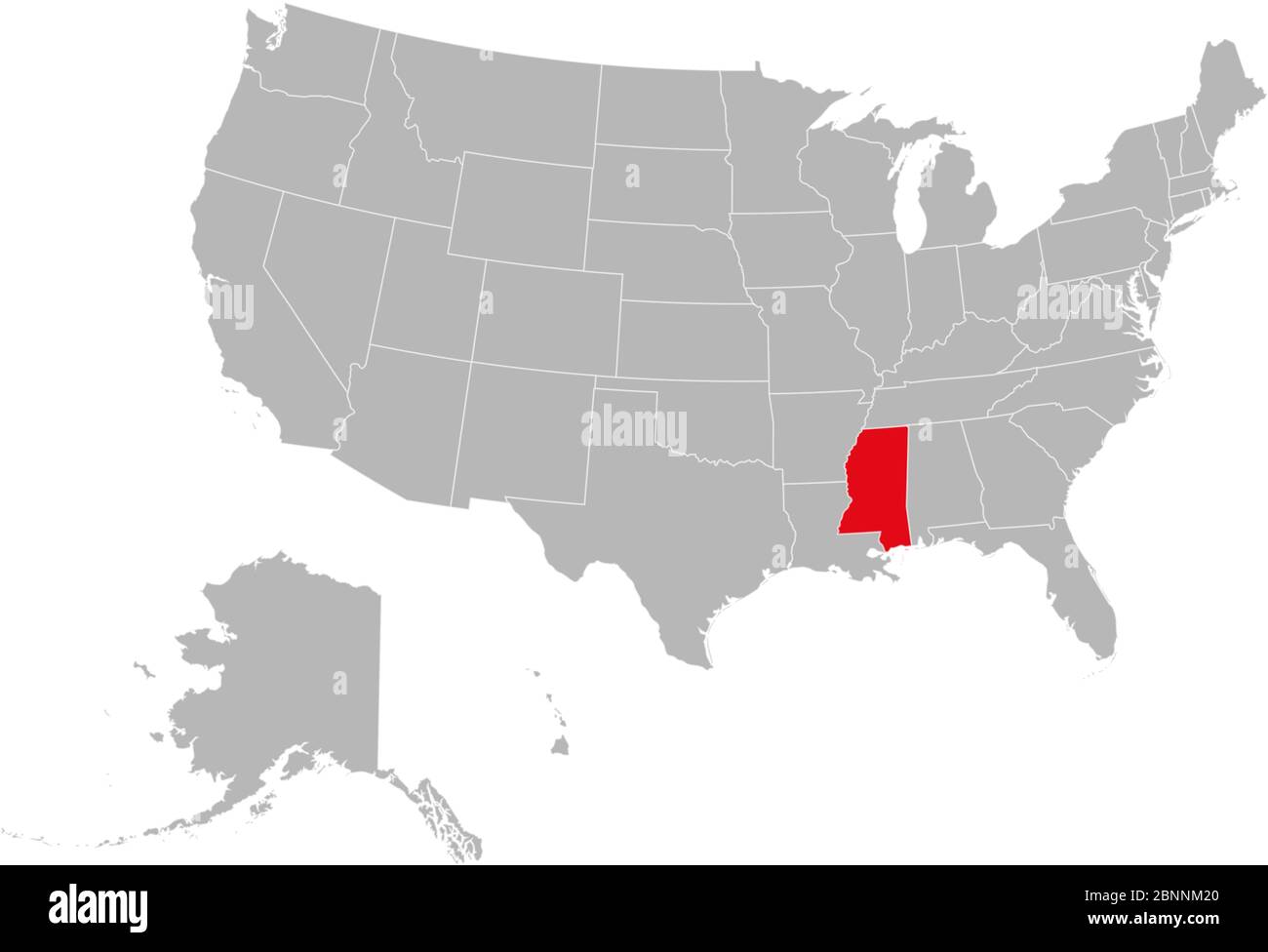 USA country map highlighting mississippi state vector. Gray background ...