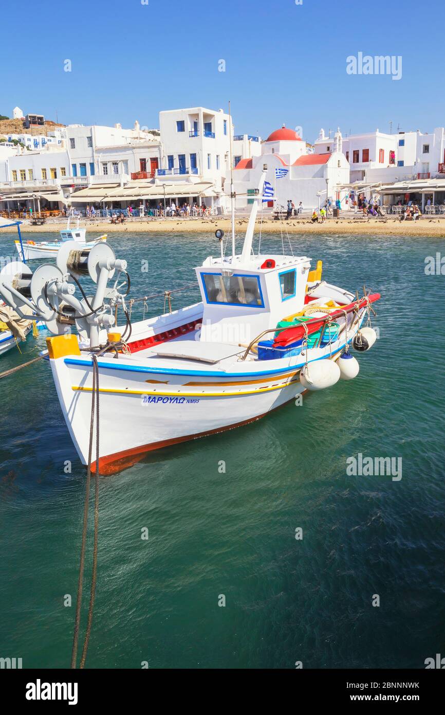Mykonos Town old harbour, Mykonos, Cyclades Islands, Greece Stock Photo ...