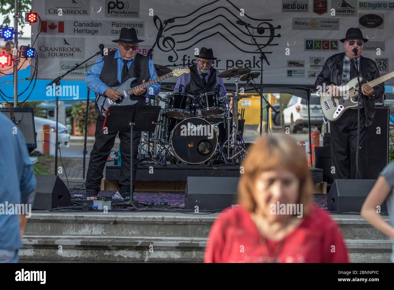 Band in outdoor concert with crowd dancing to music Stock Photo - Alamy