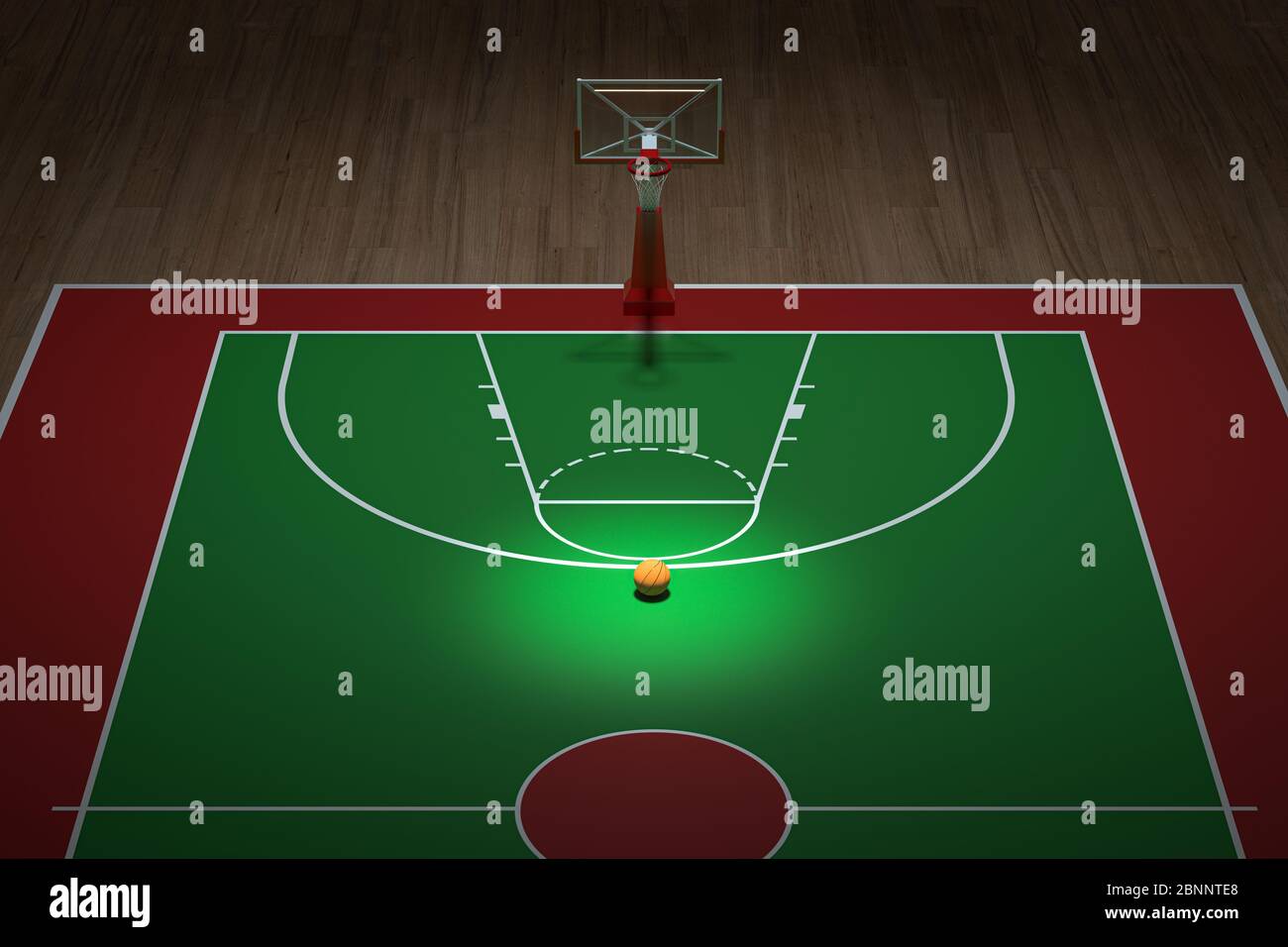 Basketball court with wooden floor, 3d rendering. Computer digital ...