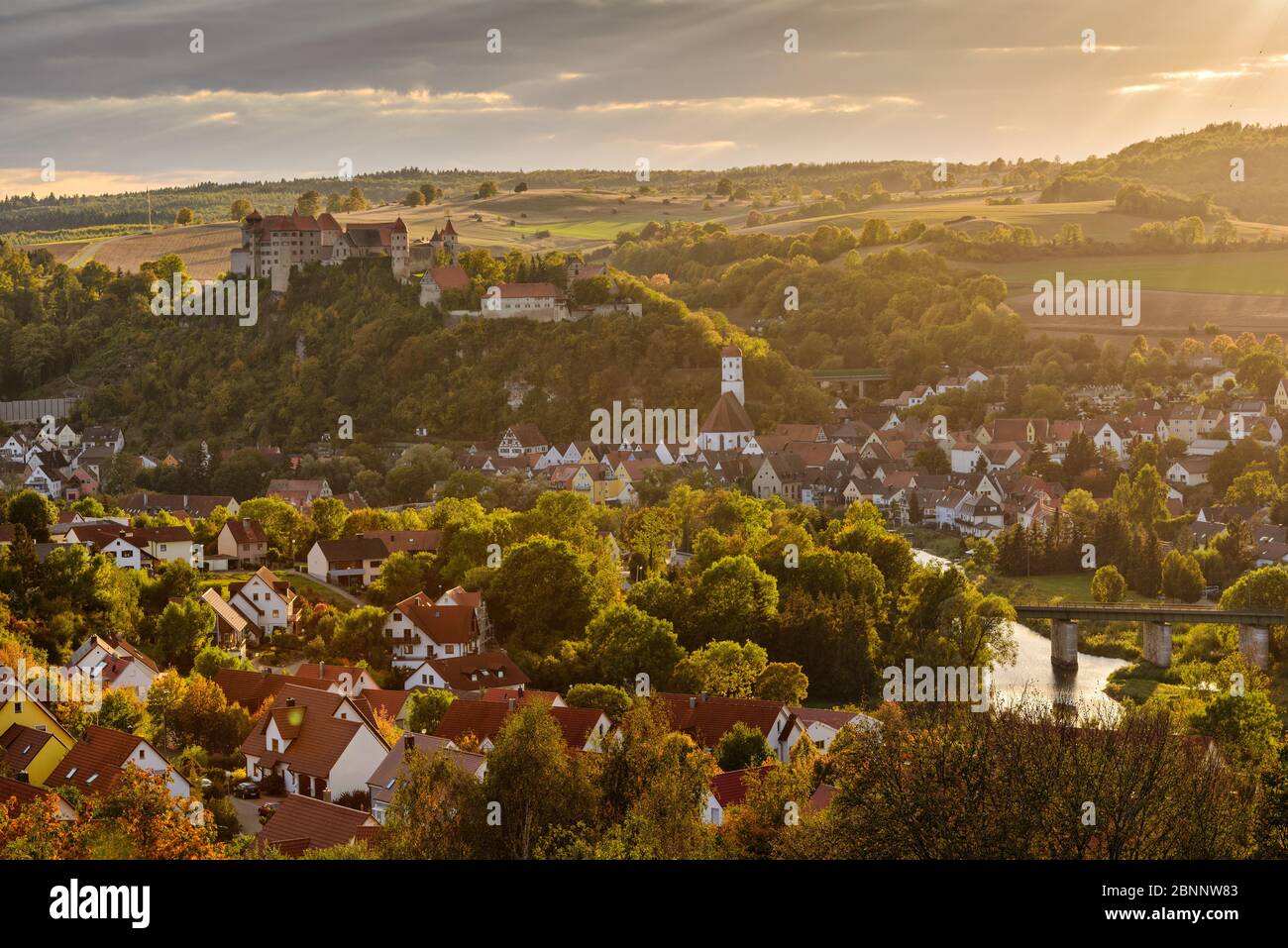 Castle, rampart, towers, castle wall, houses, town, city, train ...