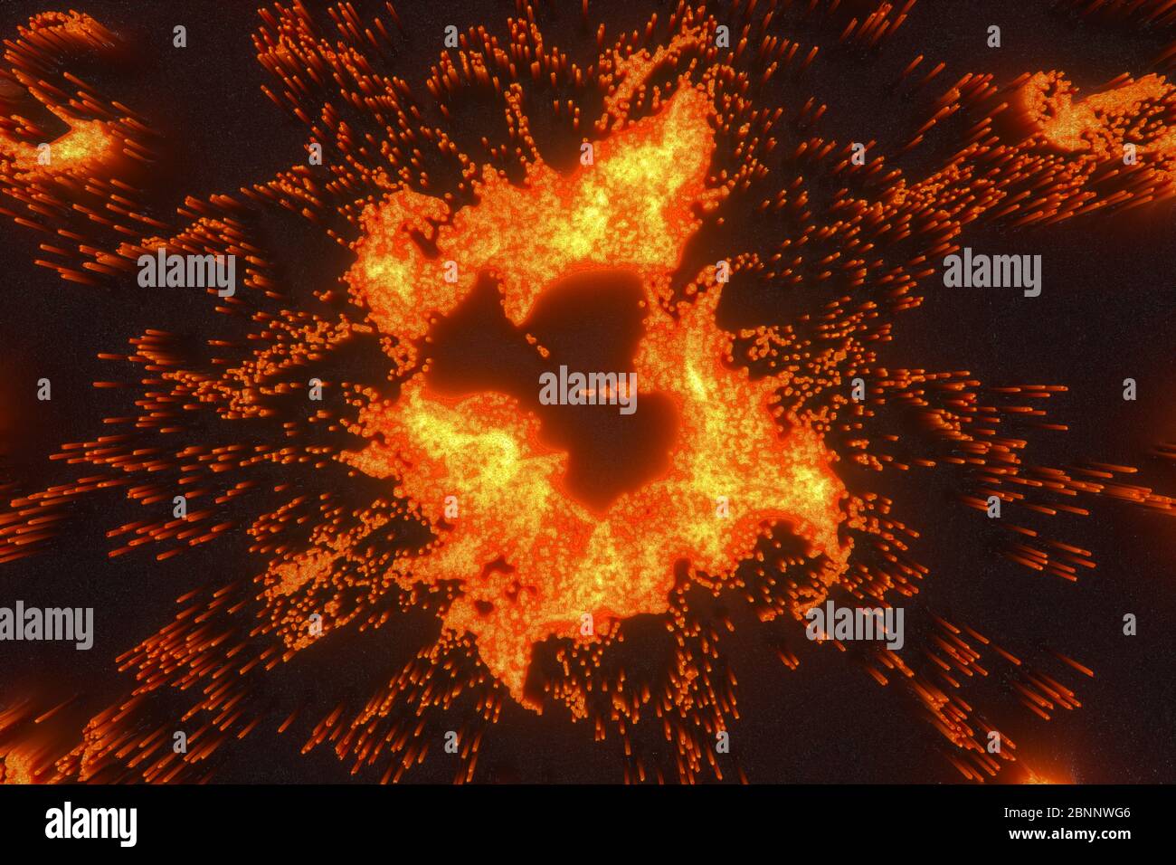 Glowing fiery background, burning firestorm, 3d rendering. Computer ...