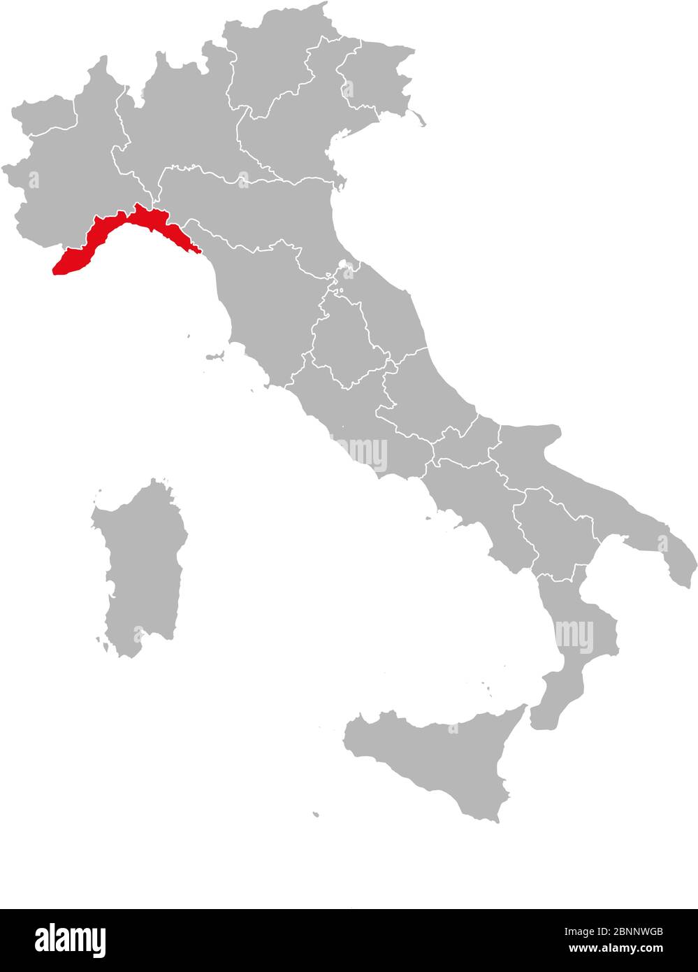 Liguria italy marked red on italy map. Gray background. Italian ...