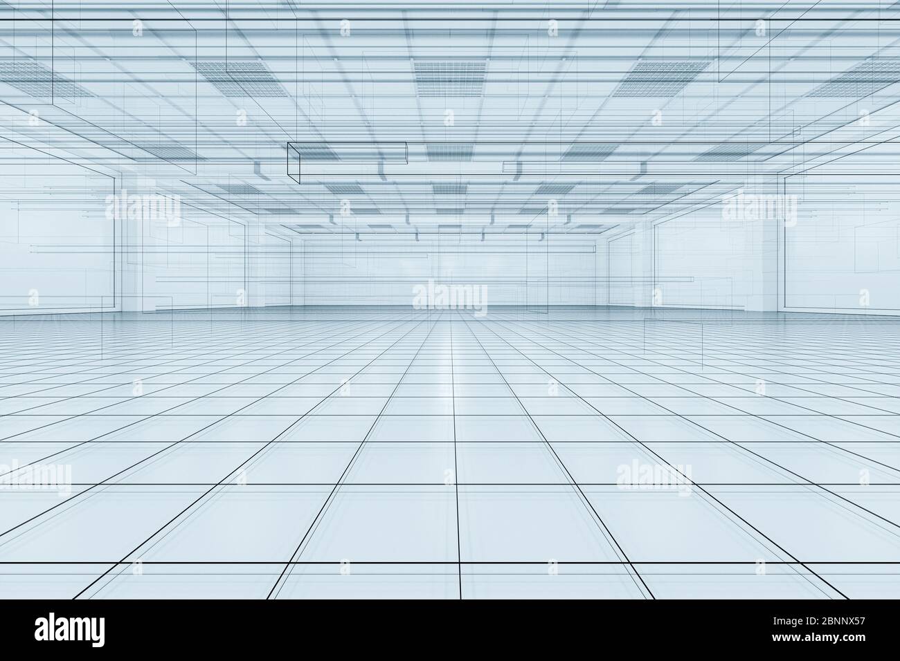 Capacious empty room with sketch drafting, business background, 3d ...