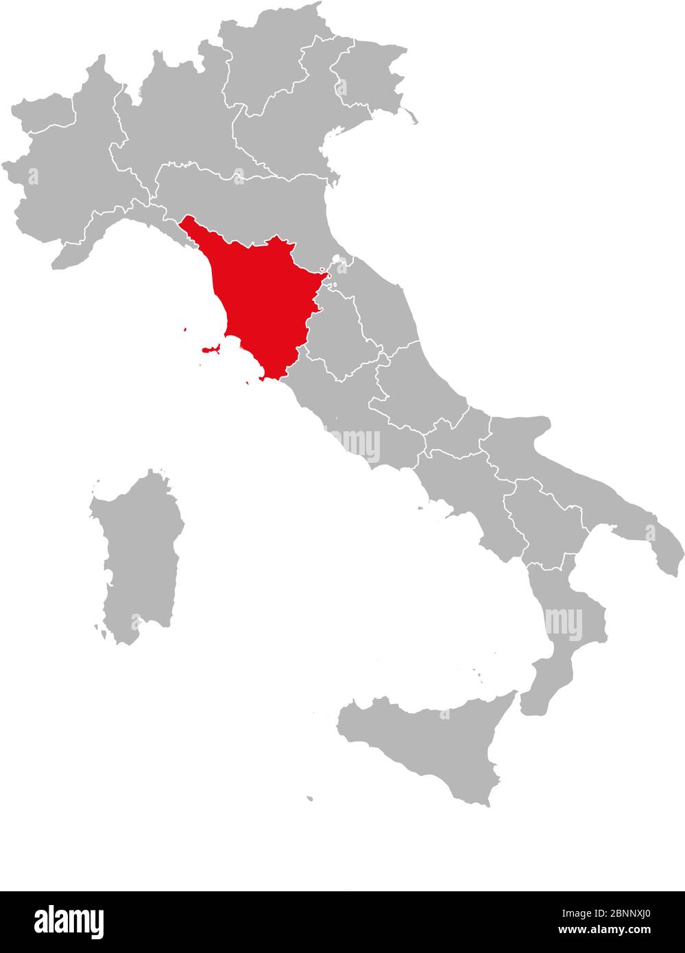 Tuscany province marked red on italy map. Gray background. Italian ...