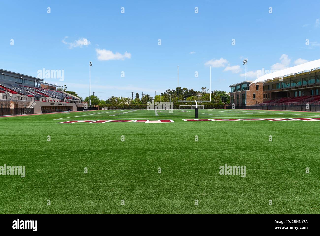 ORANGE, CALIFORNIA - 14 MAY 2020: End zone shot of Wilson Field on the ...