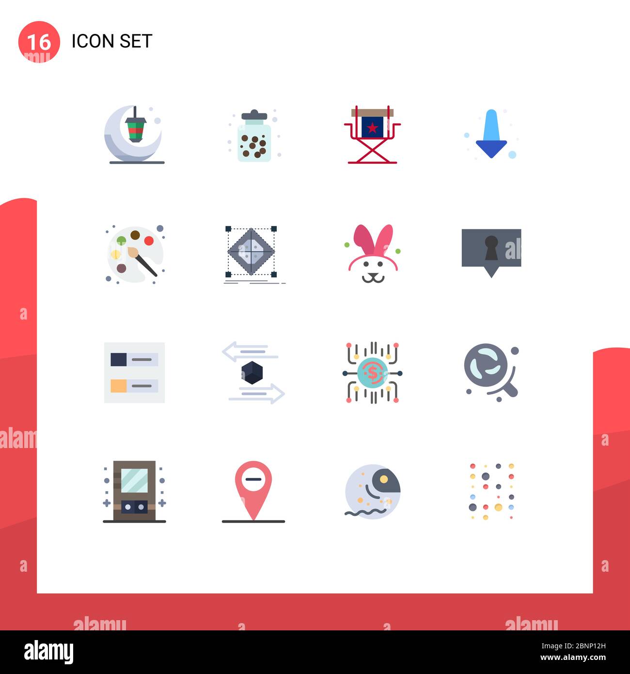 16 Universal Flat Color Signs Symbols of full, arrow, food, television ...