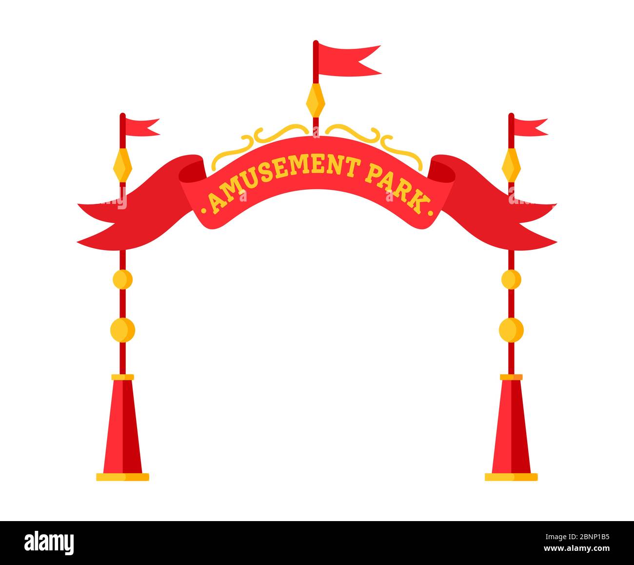 Amusement park entrance flat. Entrance ticket booth, circus ...