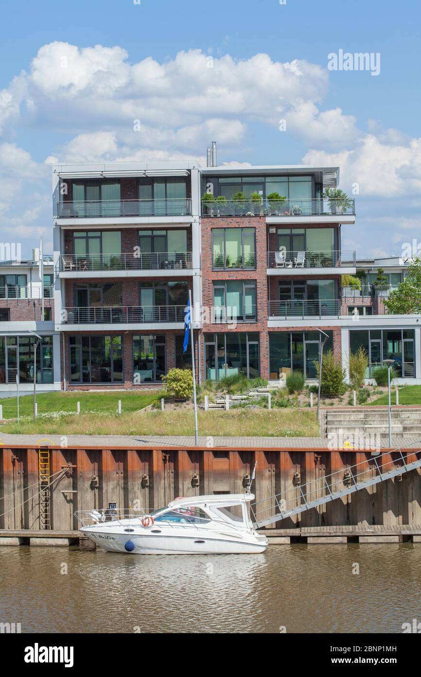Modern residential buildings at Stadthafen, Stadthafen, Stade, Lower ...