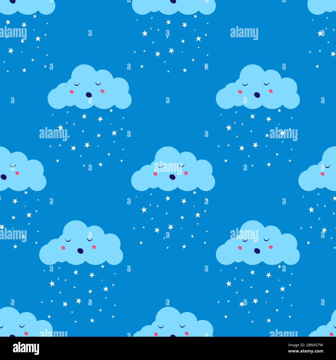 Cloud with star rain or snow seamless pattern. Limitless blue ...