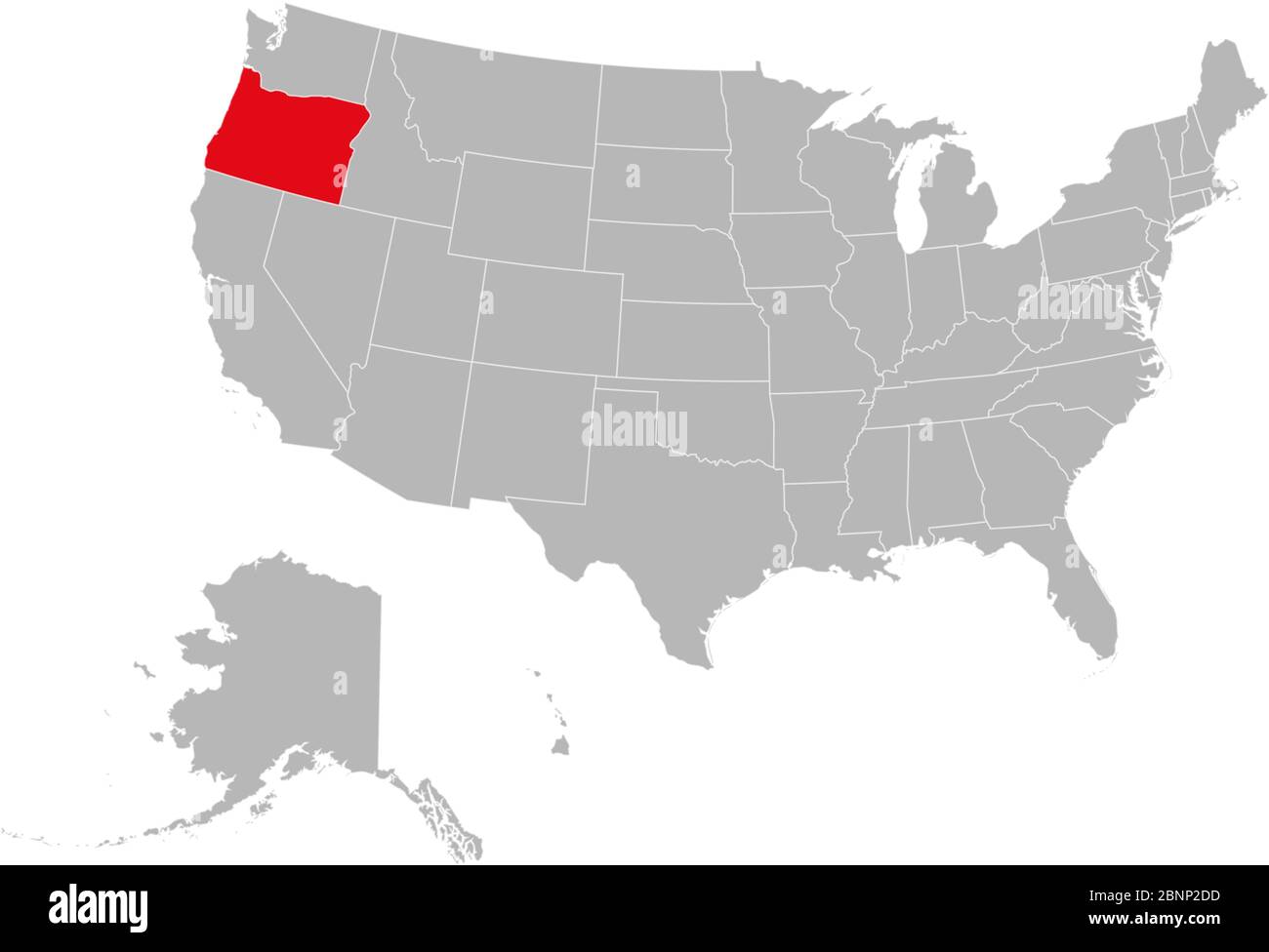 Oregon state marked red on USA political map vector illustration. Gray ...