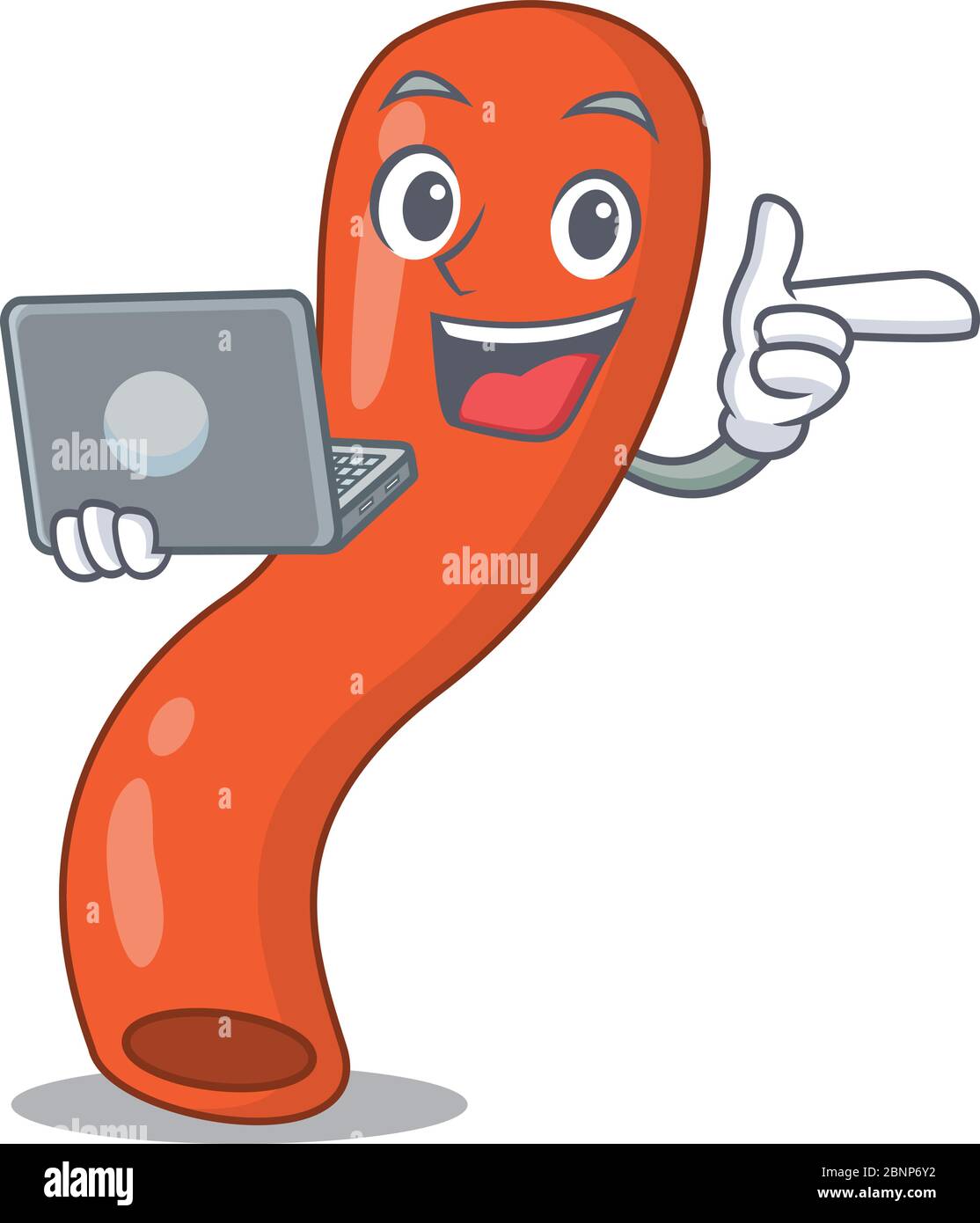 Smart cartoon character of appendix studying at home with a laptop ...
