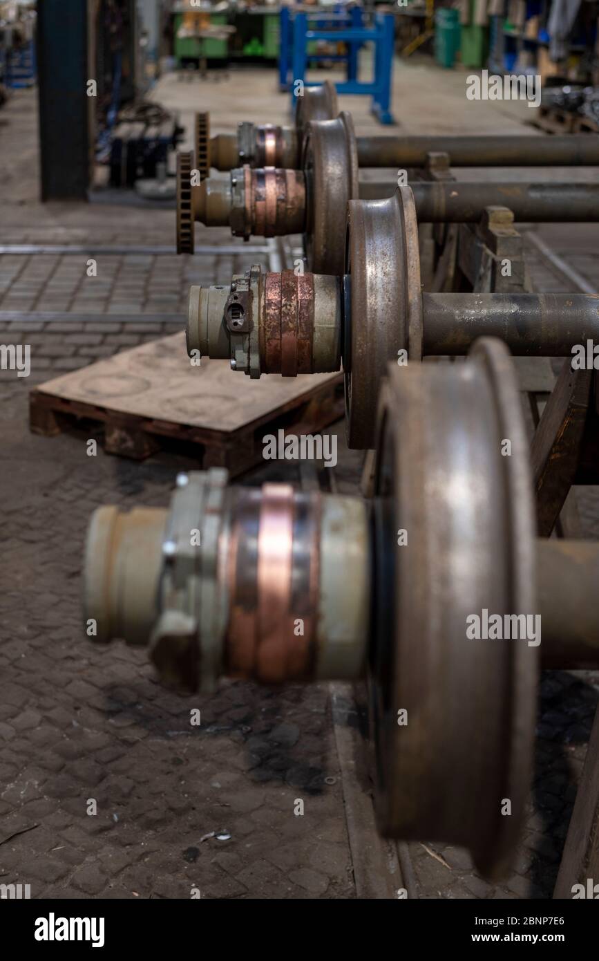 Trams, axles, workshop Stock Photo - Alamy