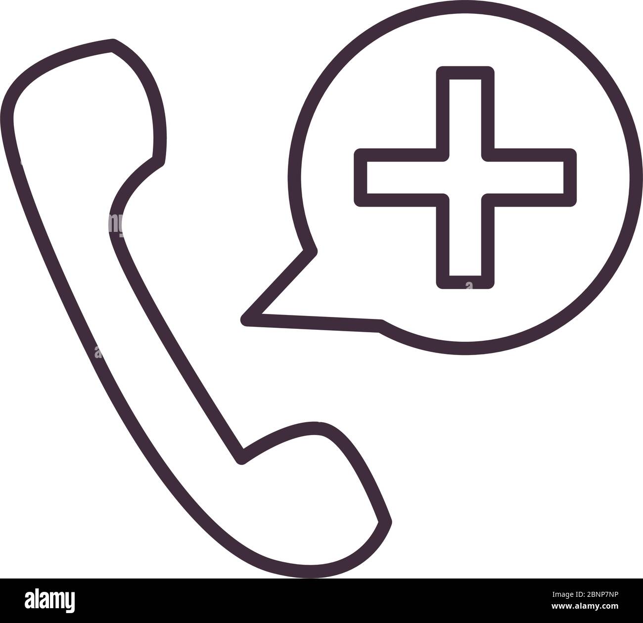 Phone and plus symbol inside bubble line style icon design, Call ...