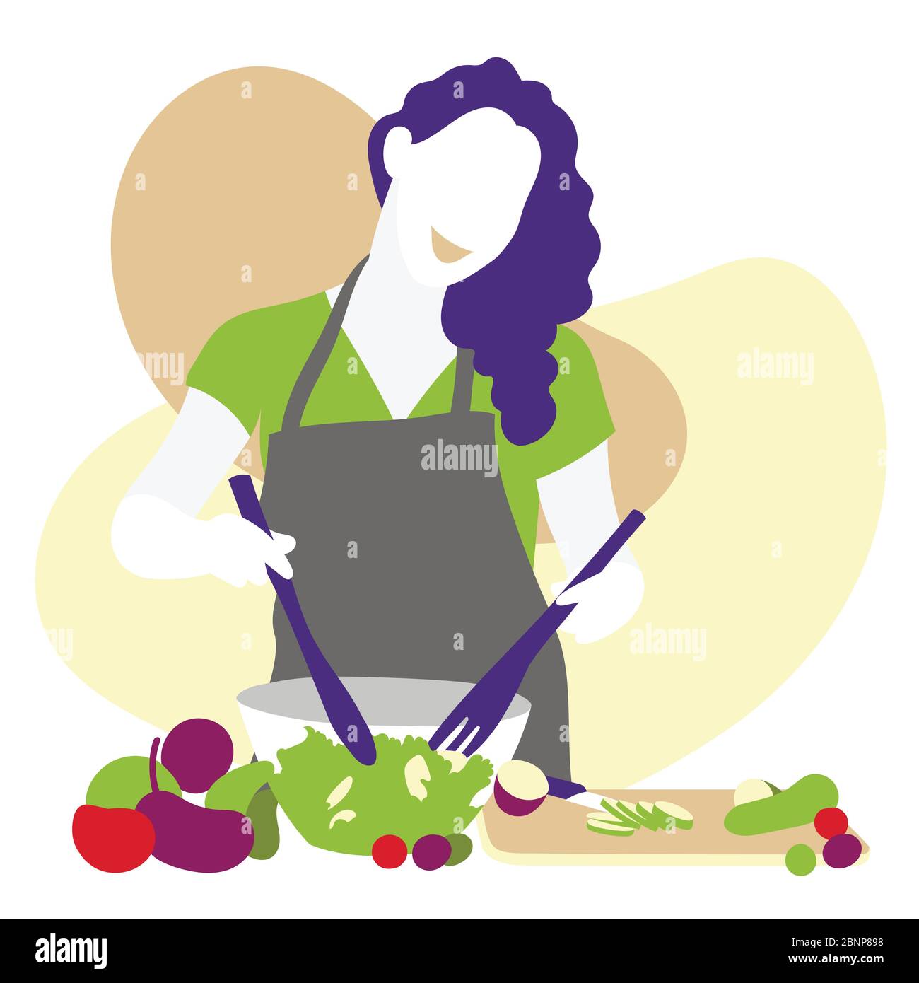 Young woman preparing salad for party. Vector illustration Stock Photo ...