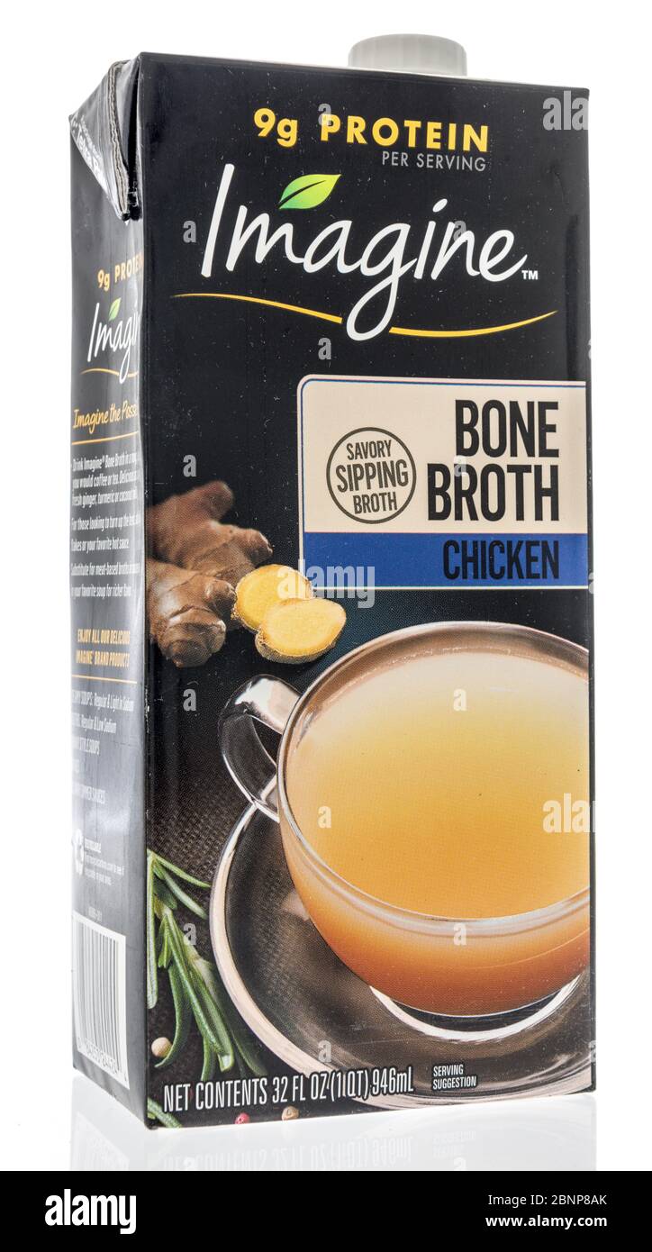 Winneconne, WI - 15 May 2020: A package of Imagine chicken bone broth ...