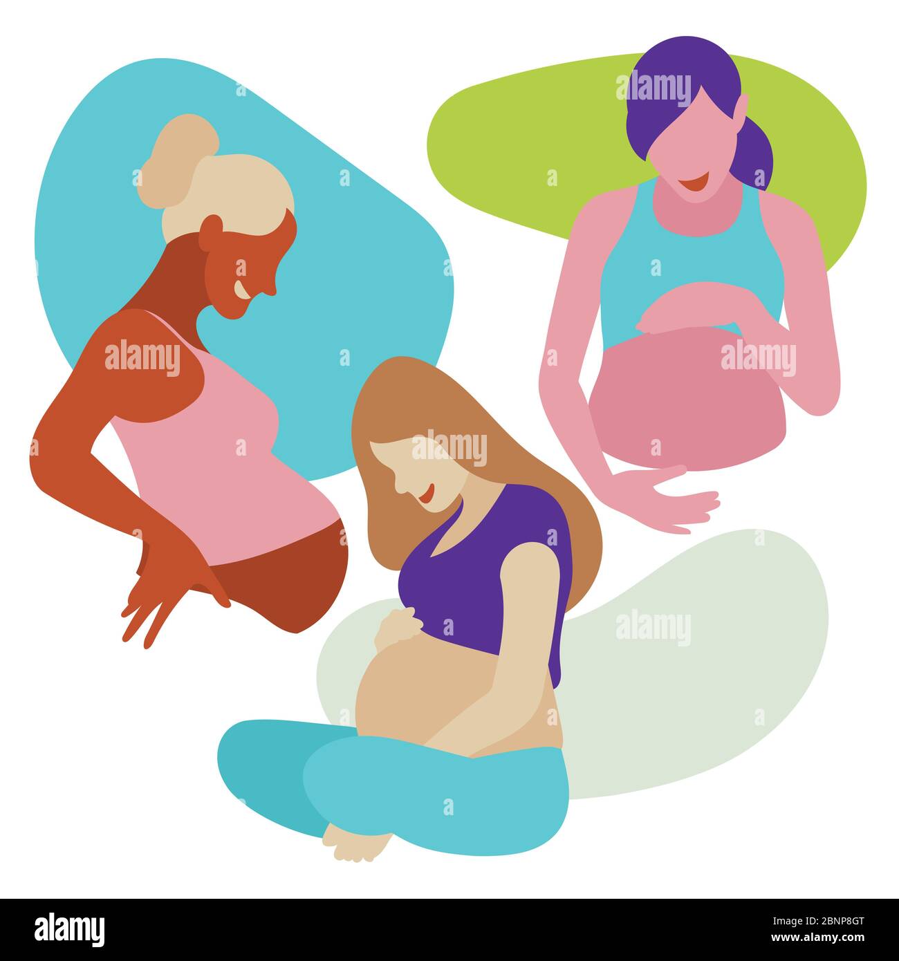 Group of young pregnant women doing relaxation. Vector illustration ...
