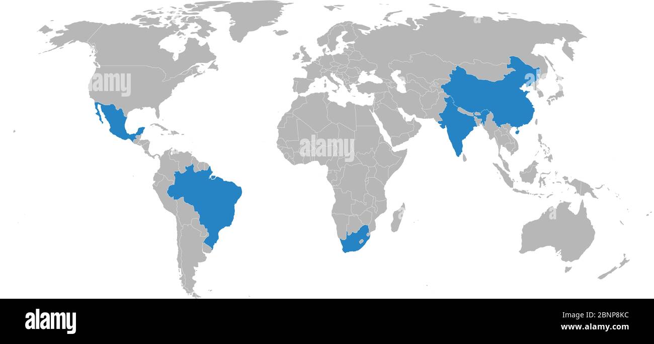 G5 membership countries highlighted on world map. Light gray background ...