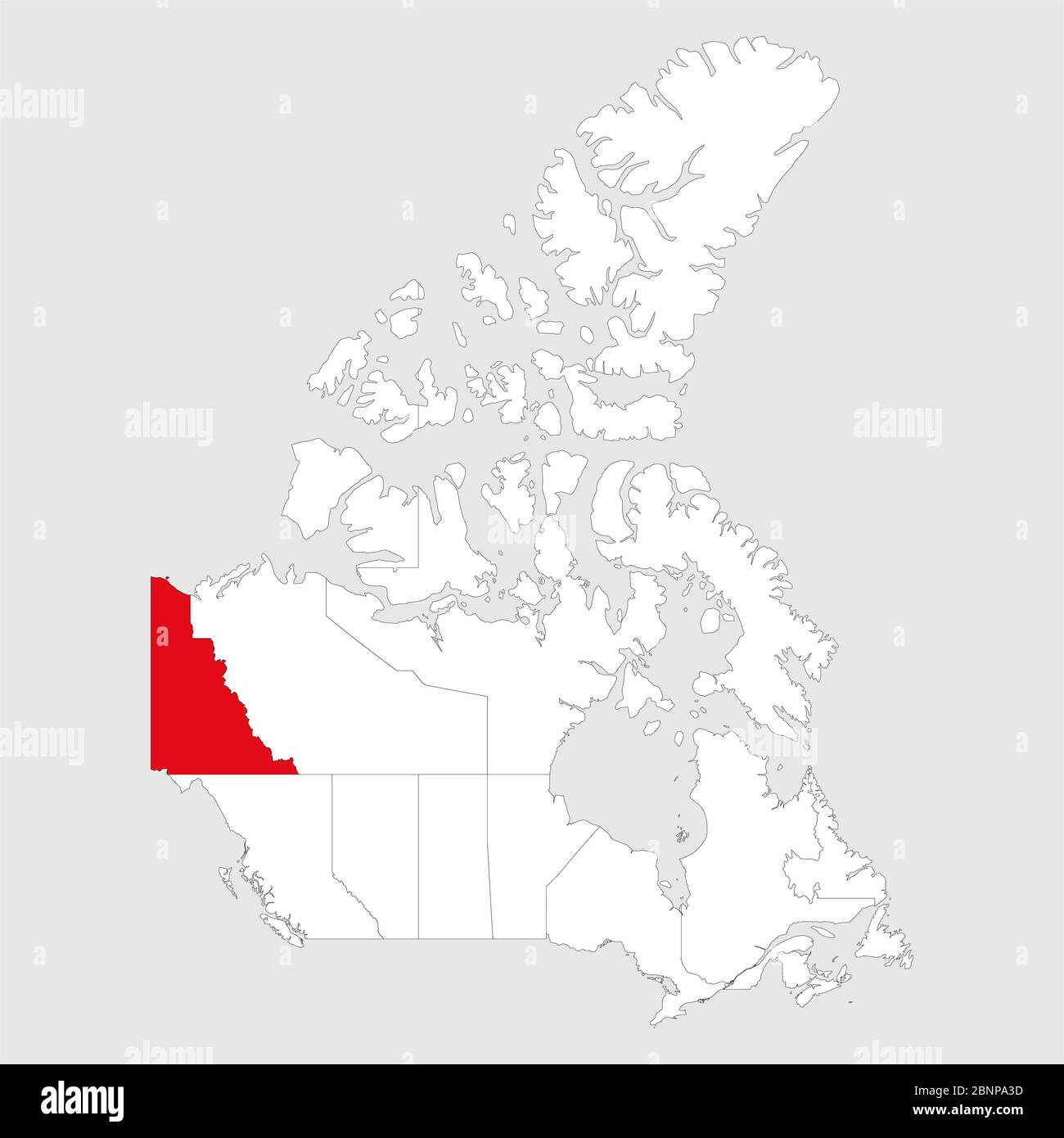 Yukon highlighted on canada map. Gray background. Canadian political ...