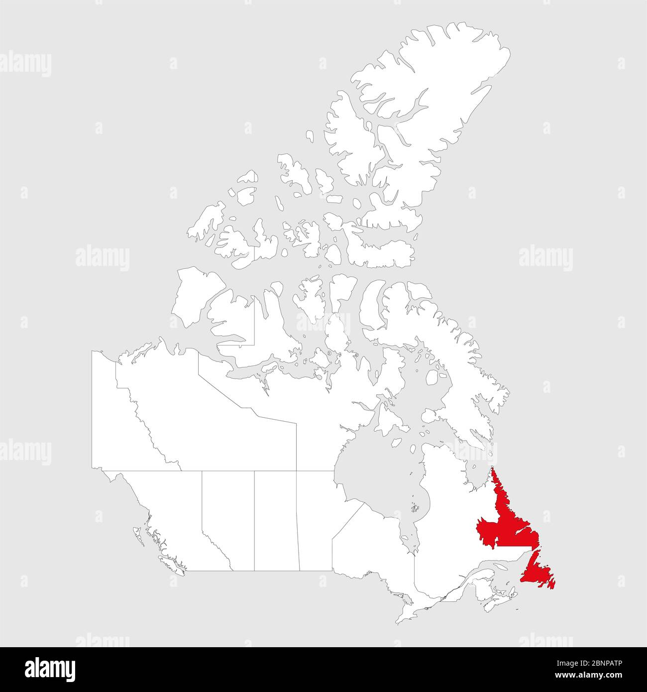 Newfoundland and labrador highlighted on canada map. Gray background ...