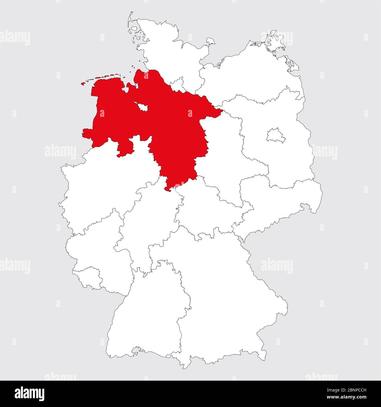 Lower saxony highlighted germany map. Gray background. German political ...