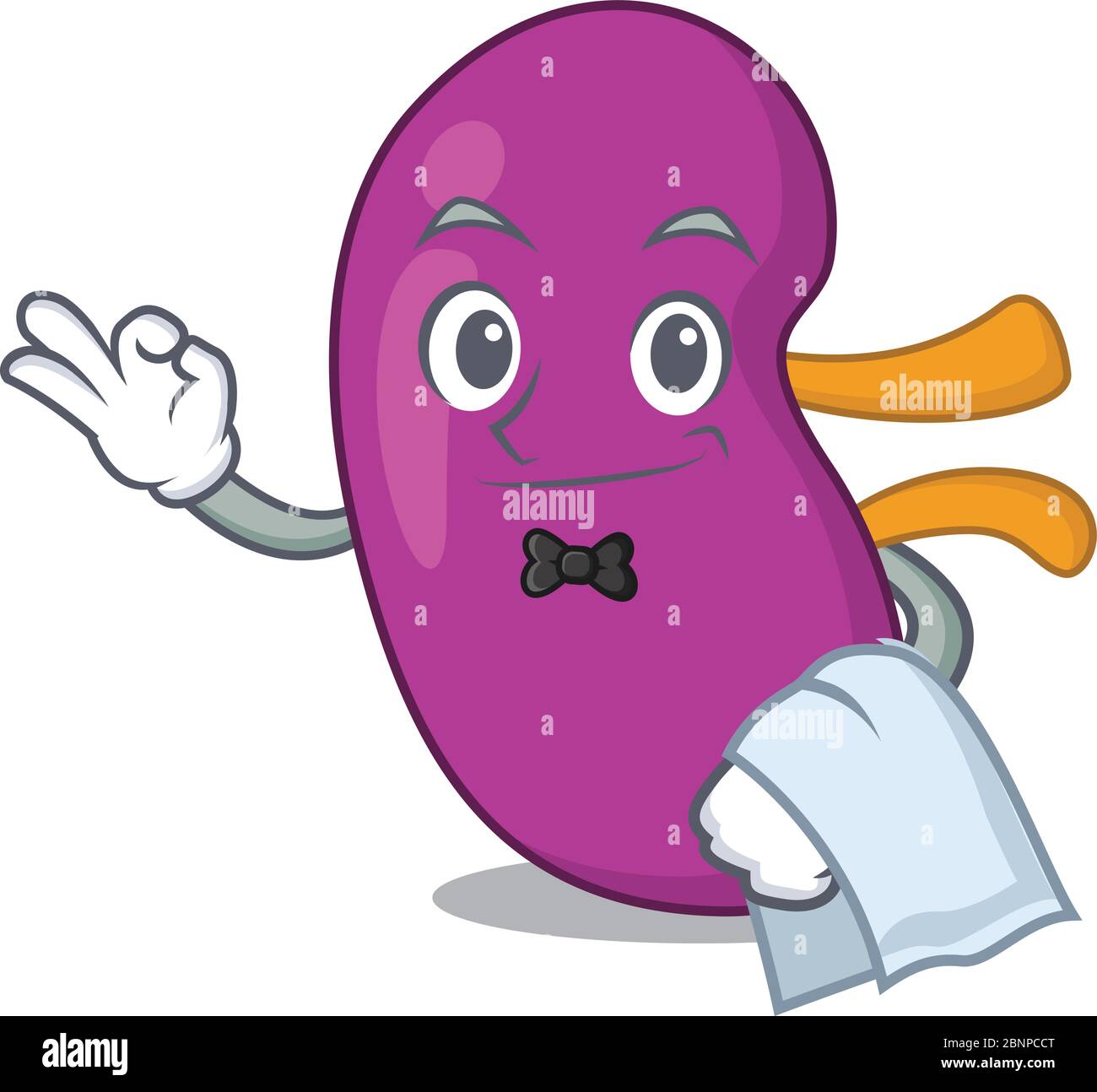 A cartoon picture of kidney waiter with a white napkin Stock Vector ...