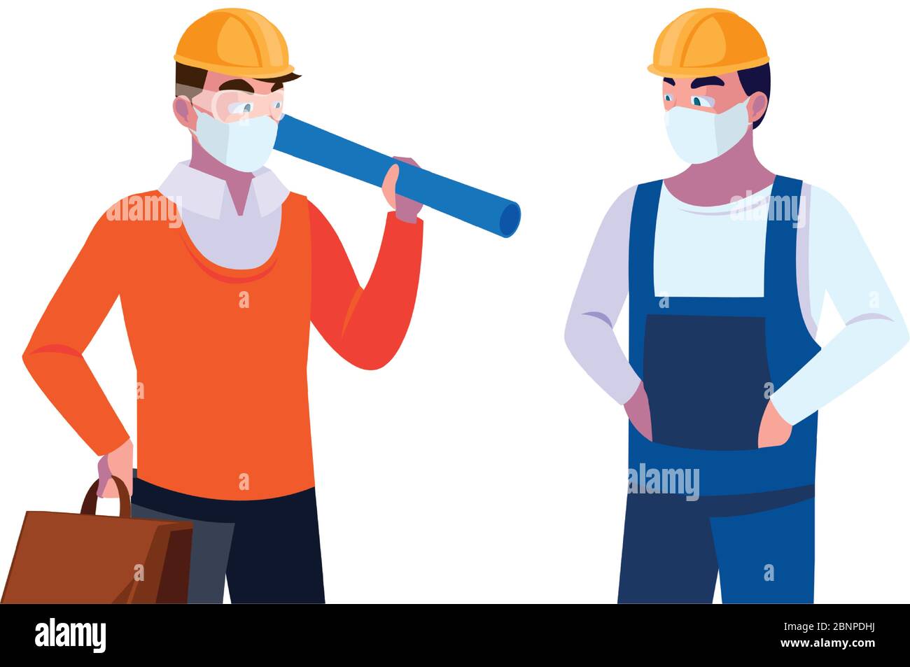 men engineer and operator with mask and helmet vector illustration ...