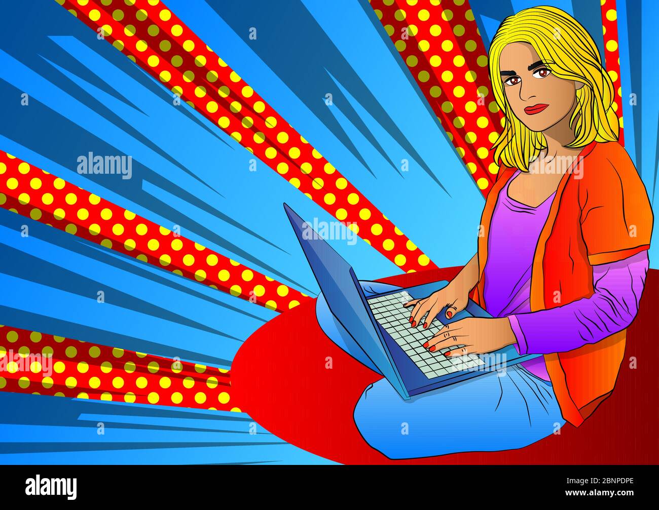 Pop Art Businesswoman working from home - comic book style, cartoon ...