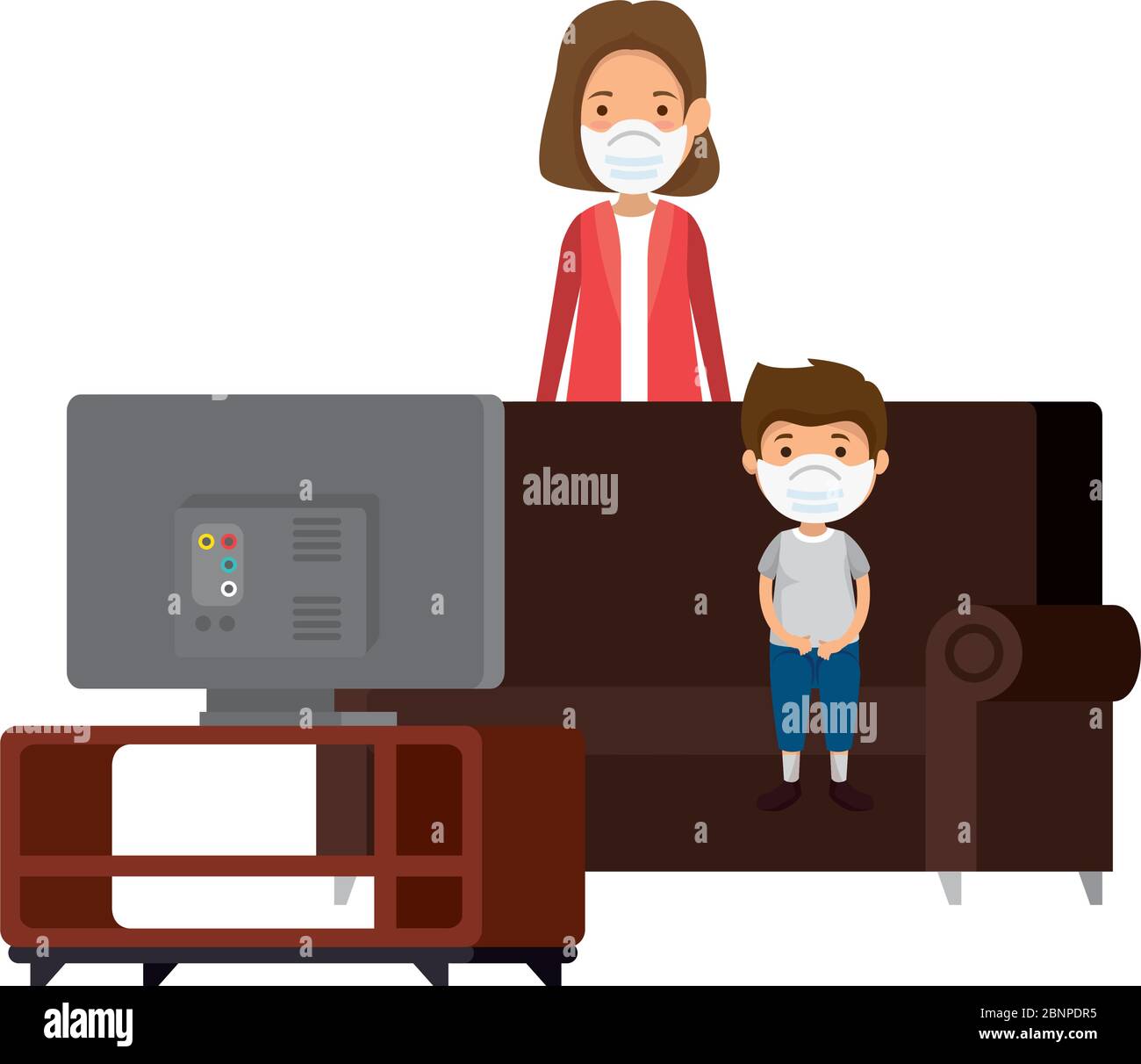mother with son using face mask watching tv Stock Vector Image & Art ...