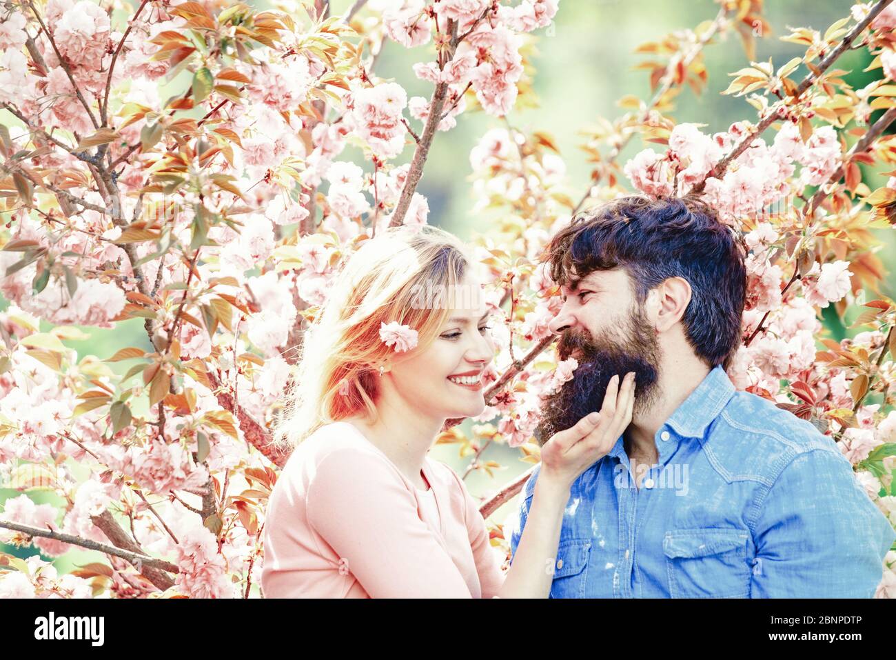 I Love You. Tender love feelings. Loving man and woman on a walk in a ...