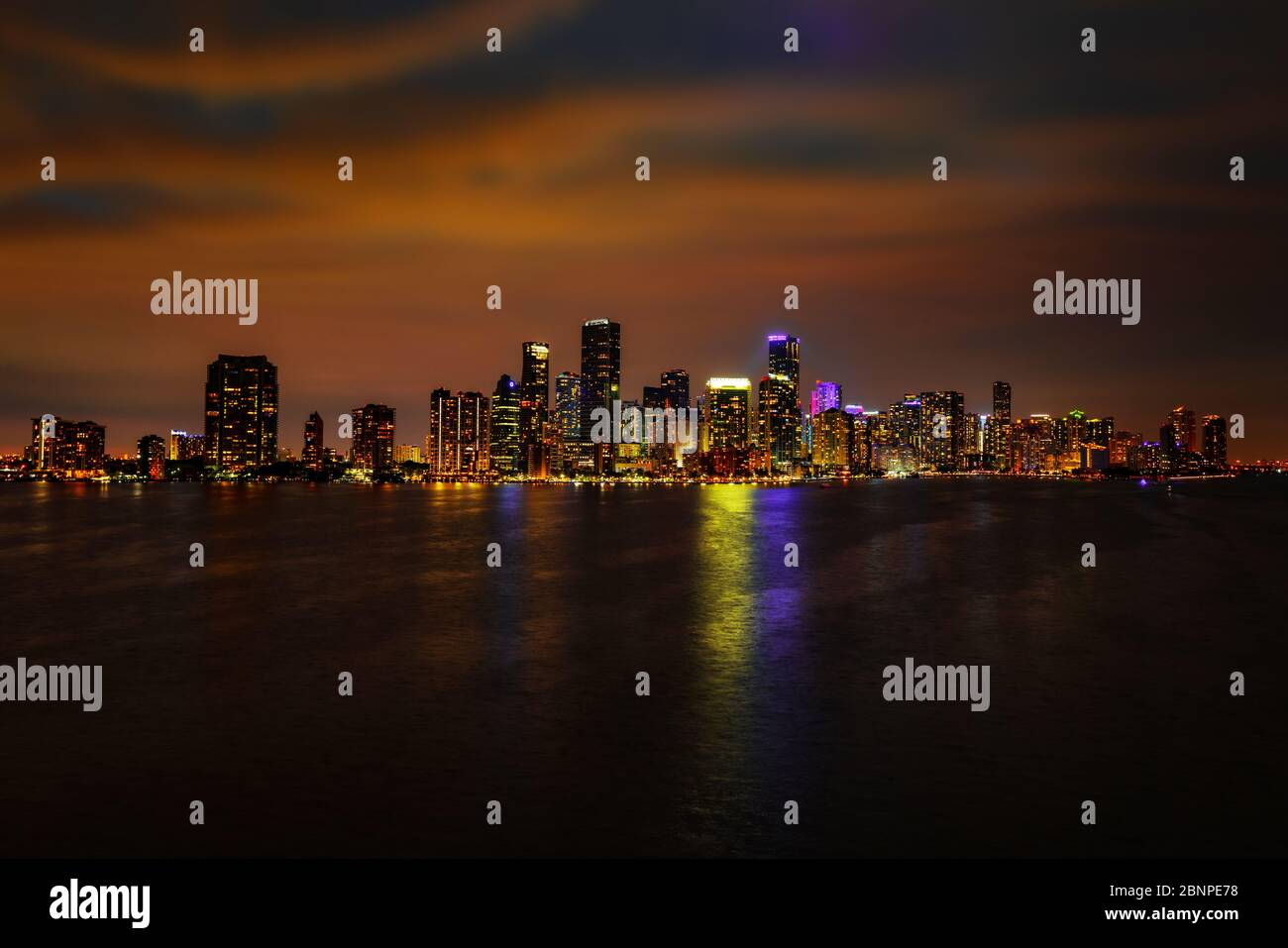 Miami downtown view at night. Miami city, Florida skyline panorama at ...