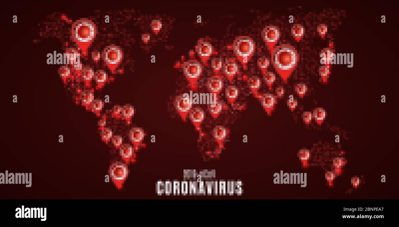 World statistics on Covid 19 infection on a futuristic world map. Red ...