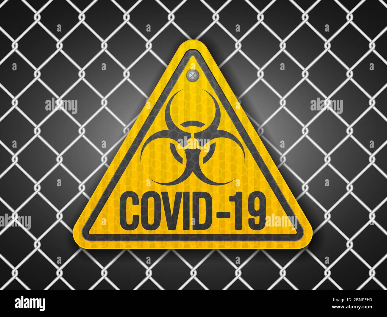 Covid-19 sign on wire fence background. Vector illustration Stock Photo ...