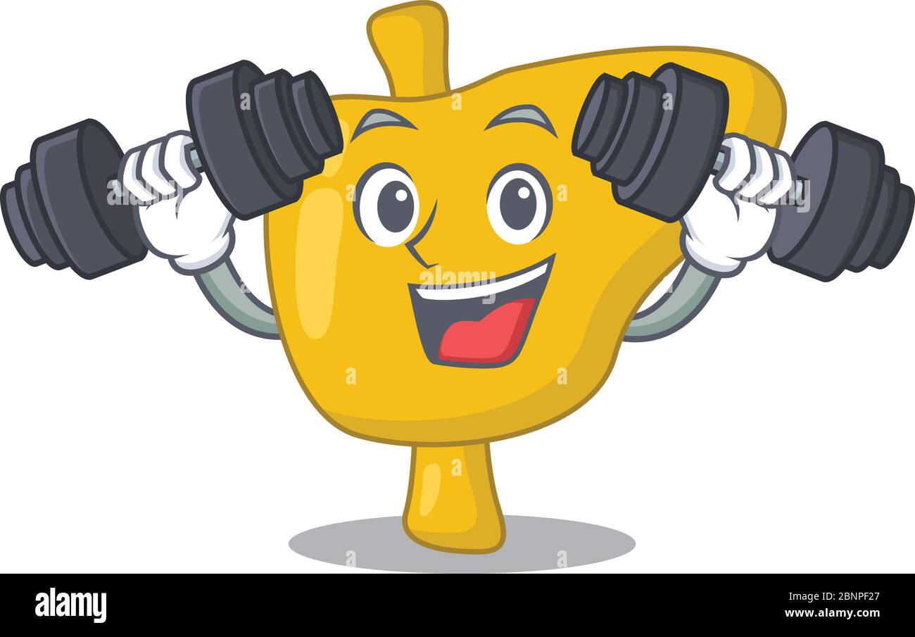Liver mascot design feels happy lift up barbells during exercise Stock ...