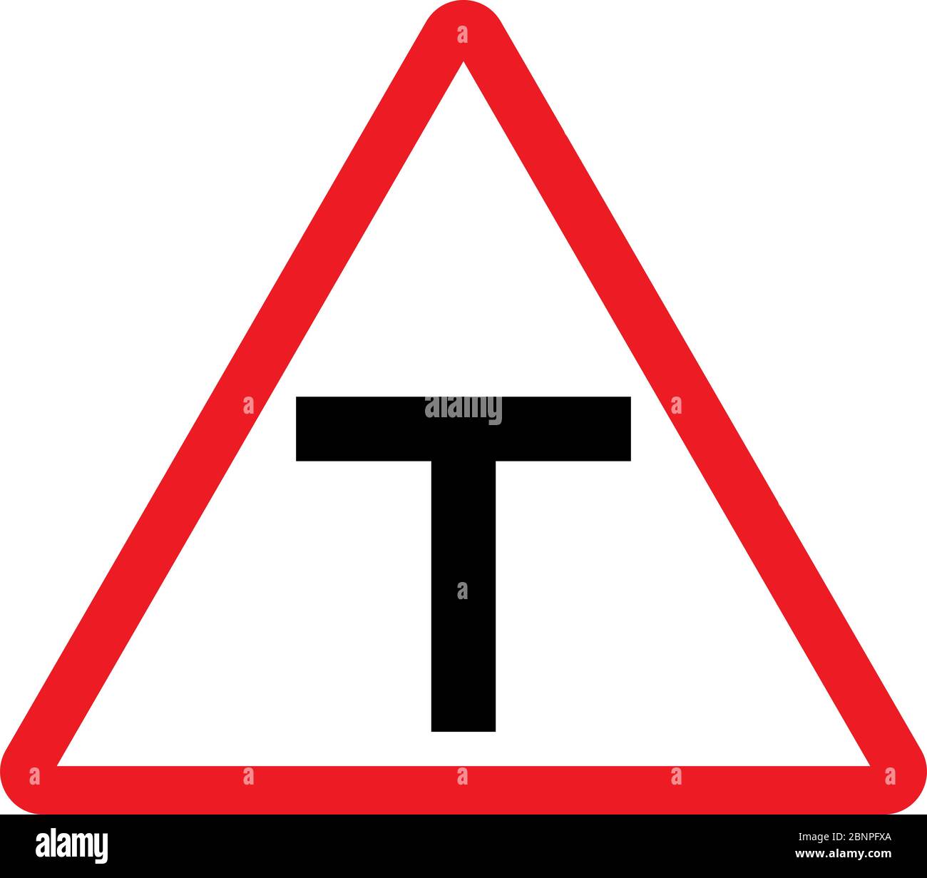 T junction traffic road sign vector. Red triangle background. Perfect ...