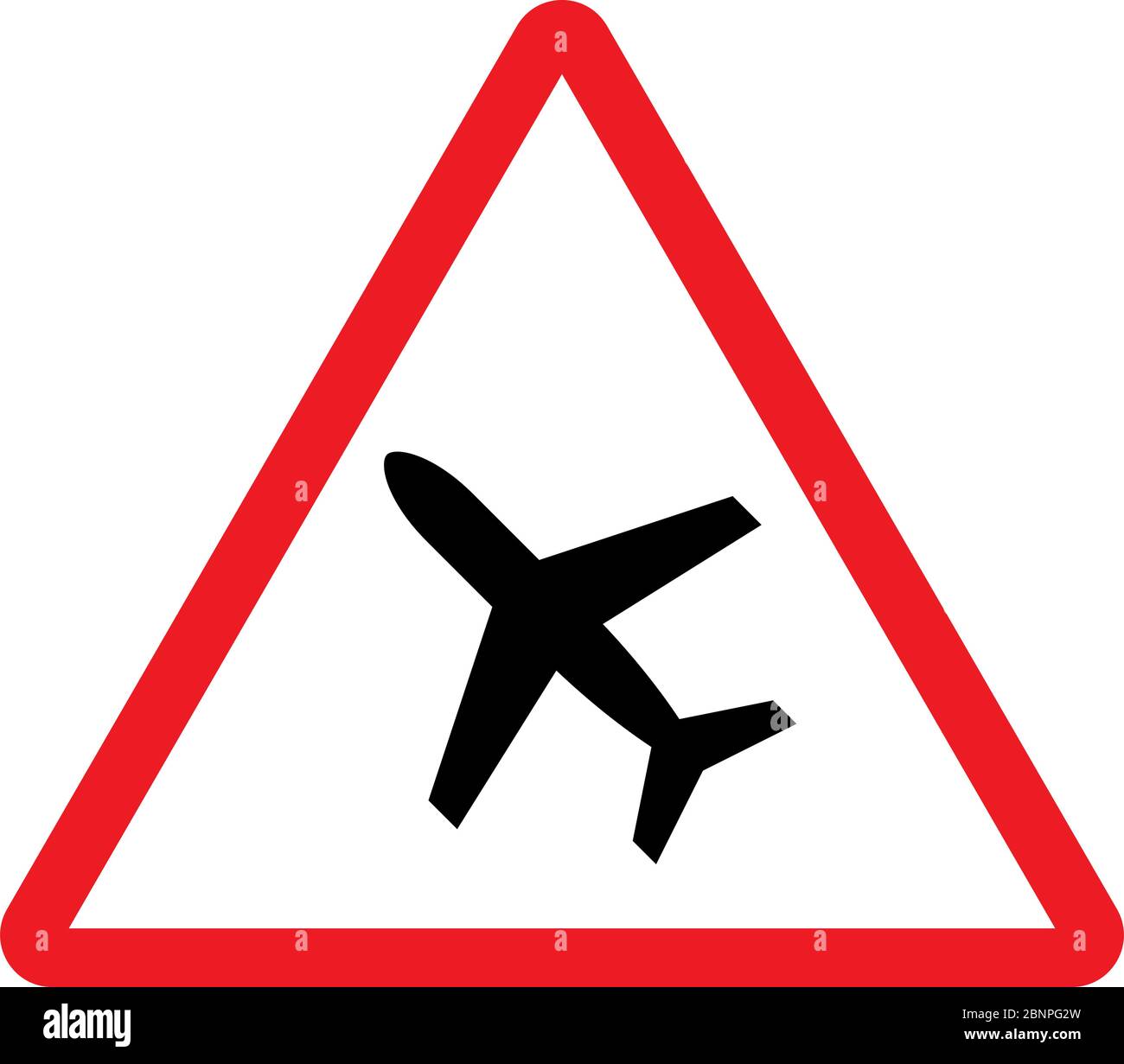 Airport warning sign or low flying airplane, red triangle background ...