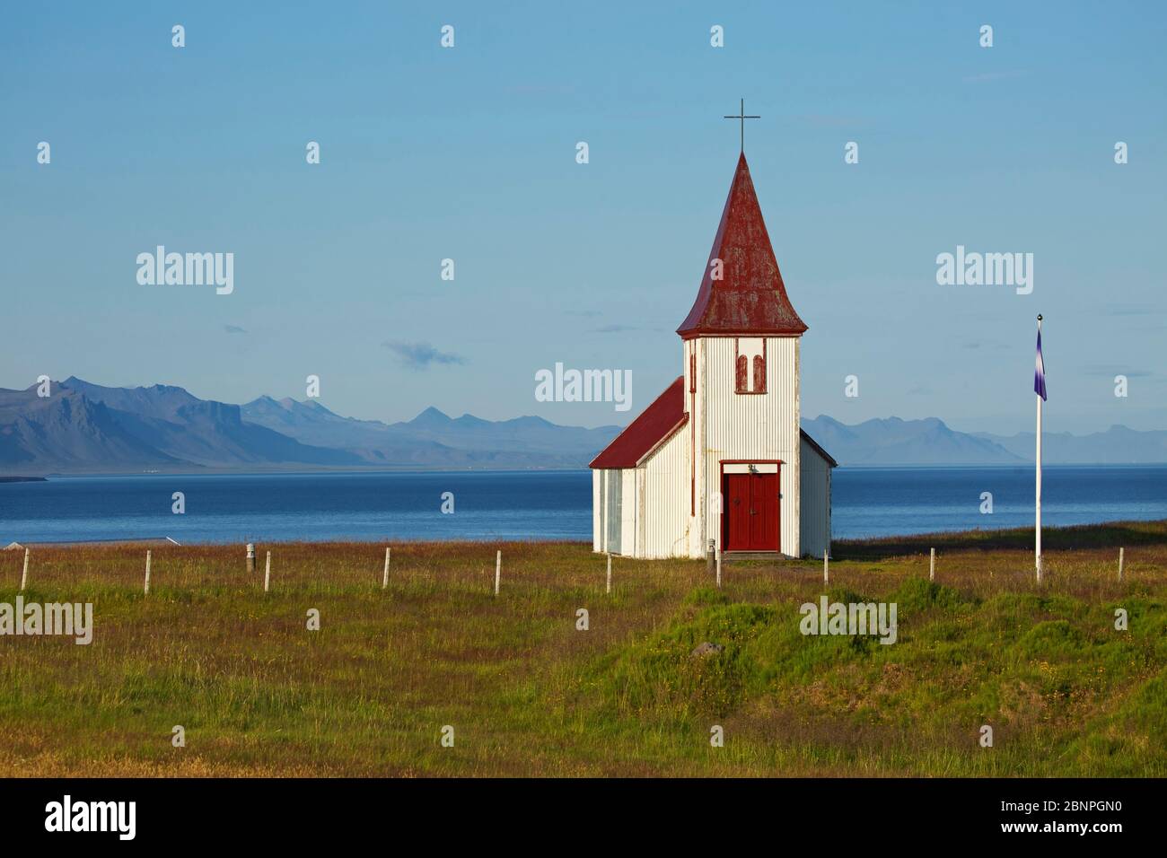 Hellnarkirkja. Church built in 1945 on the Atlantic coast near Hellnar ...