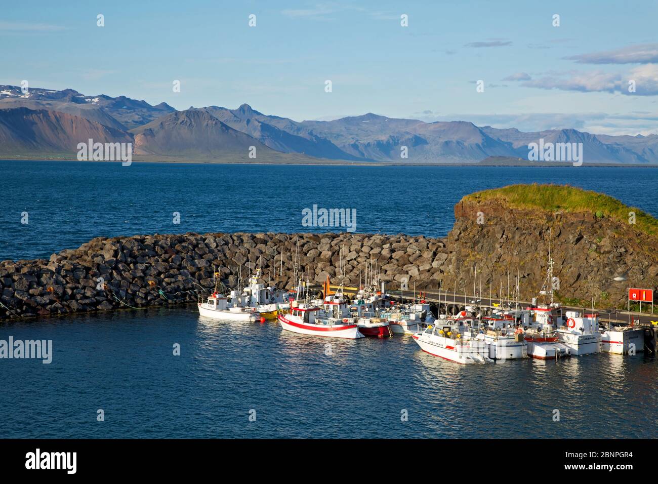 Arnarstapi harbor. View of the Snaefellsnes mountain range Stock Photo ...