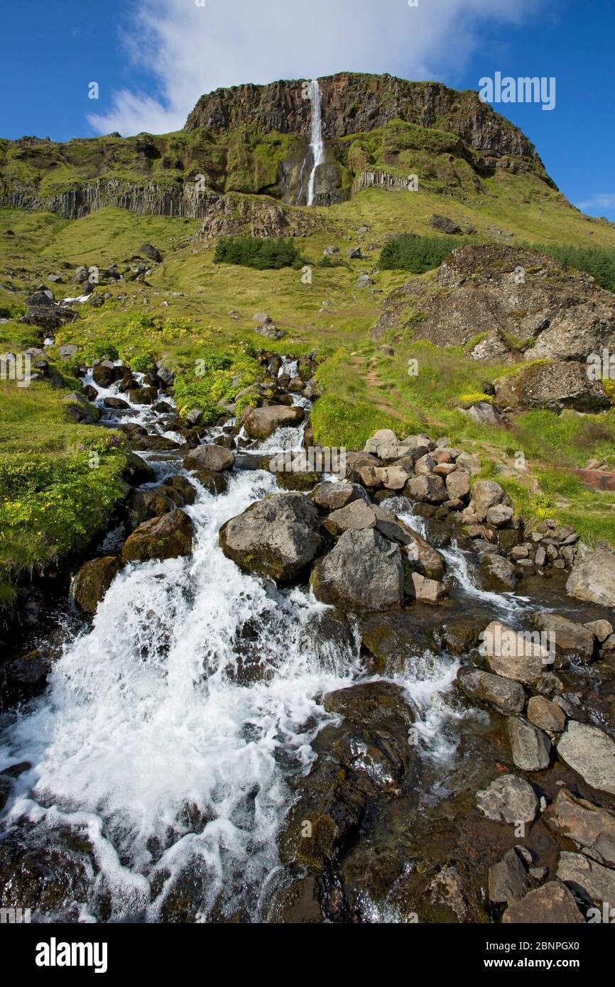 The 80m high Bjarnafoss near Landakotsgil on the south coast of the ...