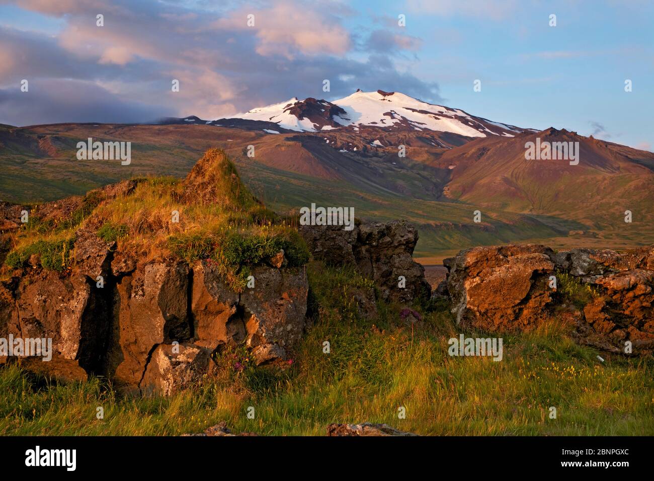 The western flank of the 1446m high volcano Snaefellsjoekull on the ...