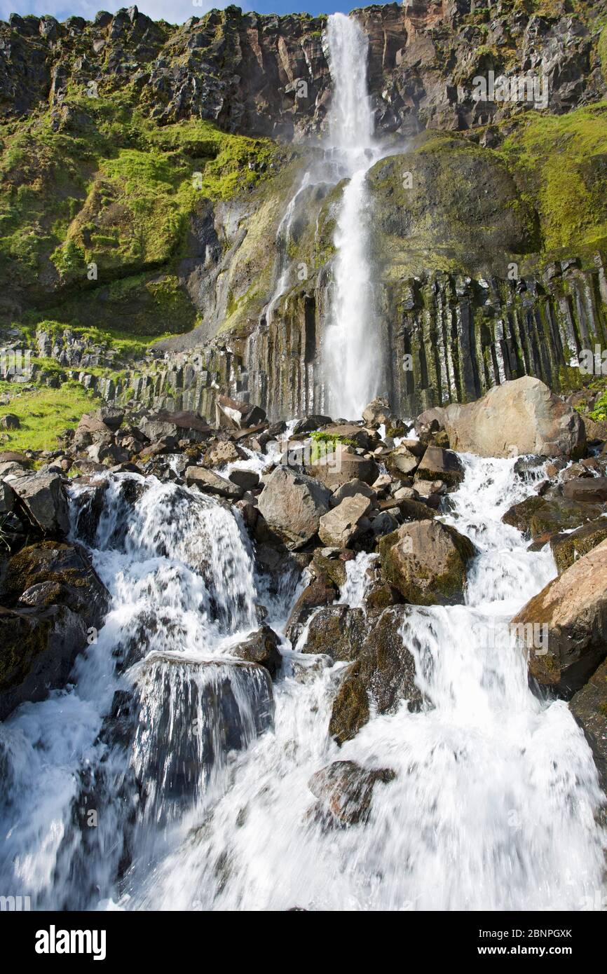 The 80m high Bjarnafoss of the Bjarnaa river near Landakotsgil on the ...