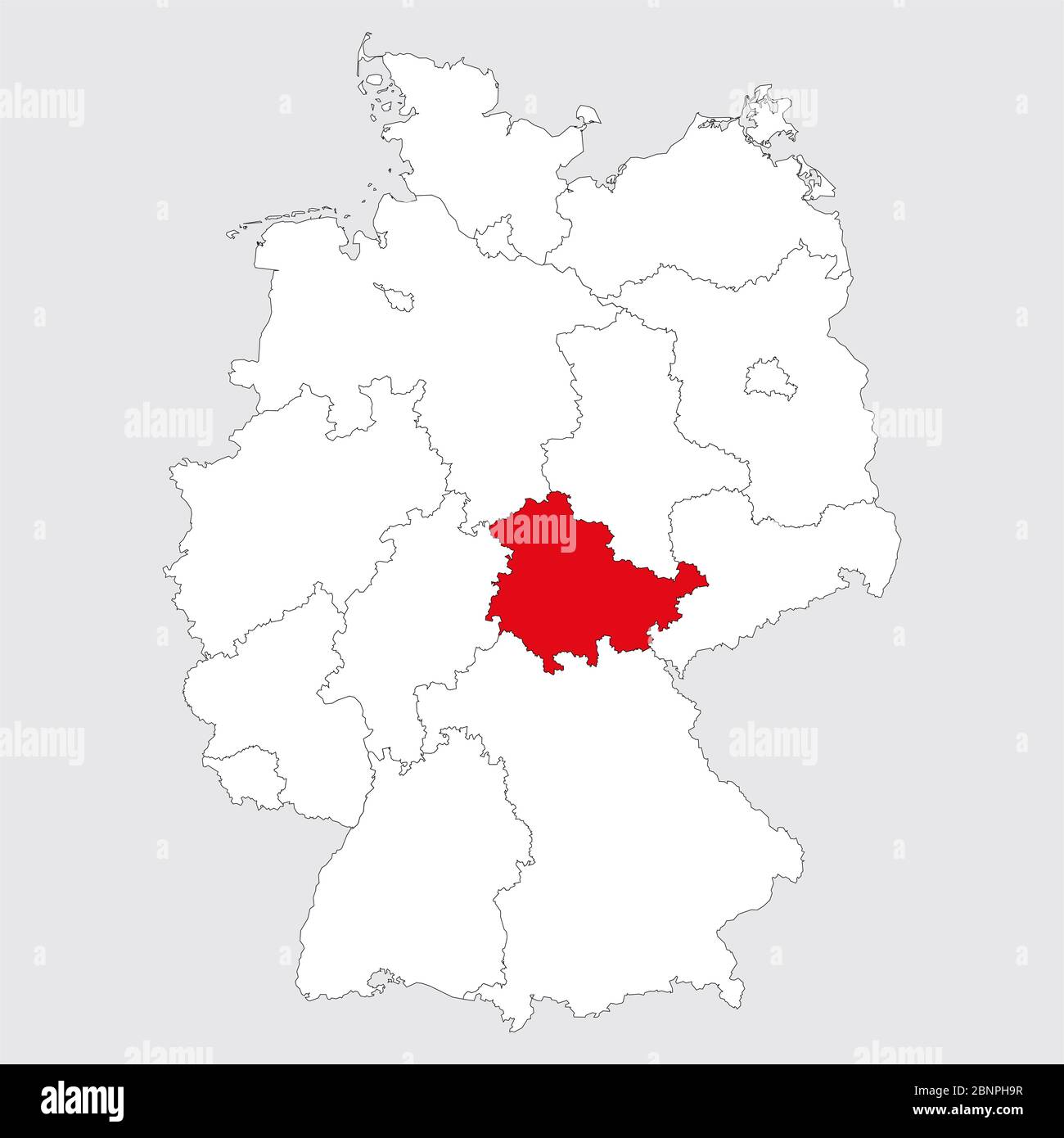 Thuringia province highlighted germany map. Gray background. German ...