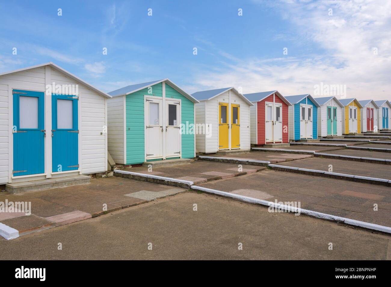 Colorful beach houses on Summerleaze Beach, Bude, Cornwall, South West ...