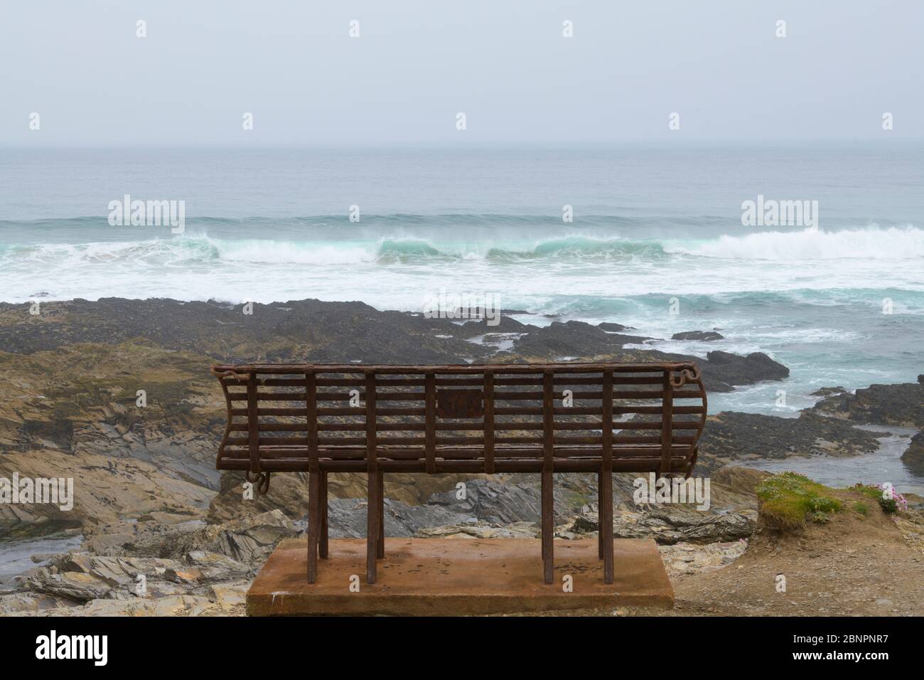 Old rusty bench on coast, Cornwall, England, United Kingdom, Europe ...