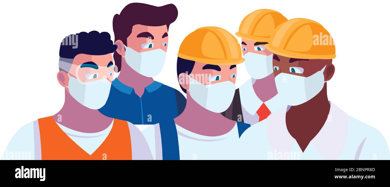 male engineers wearing face masks vector illustration design Stock ...