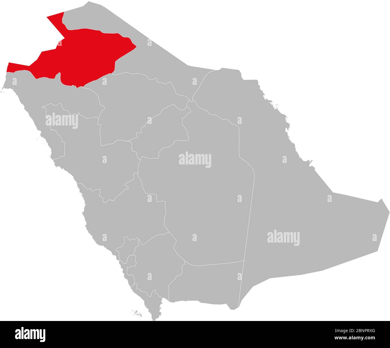 Al jawf province highlighted on saudi arabia map. Gray background ...