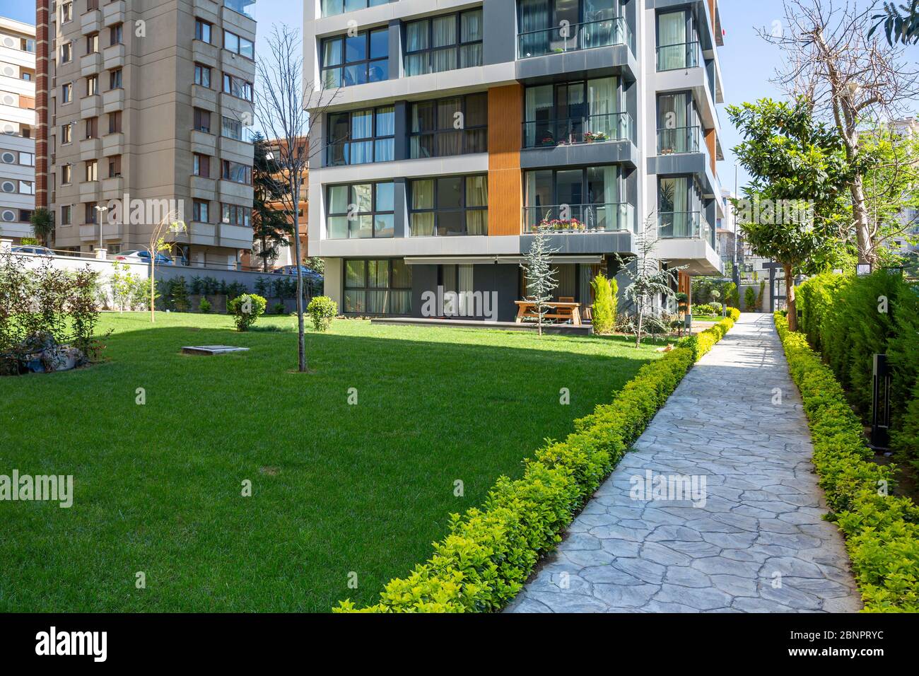 Modern, Luxury Apartment Building Background Stock Photo - Alamy