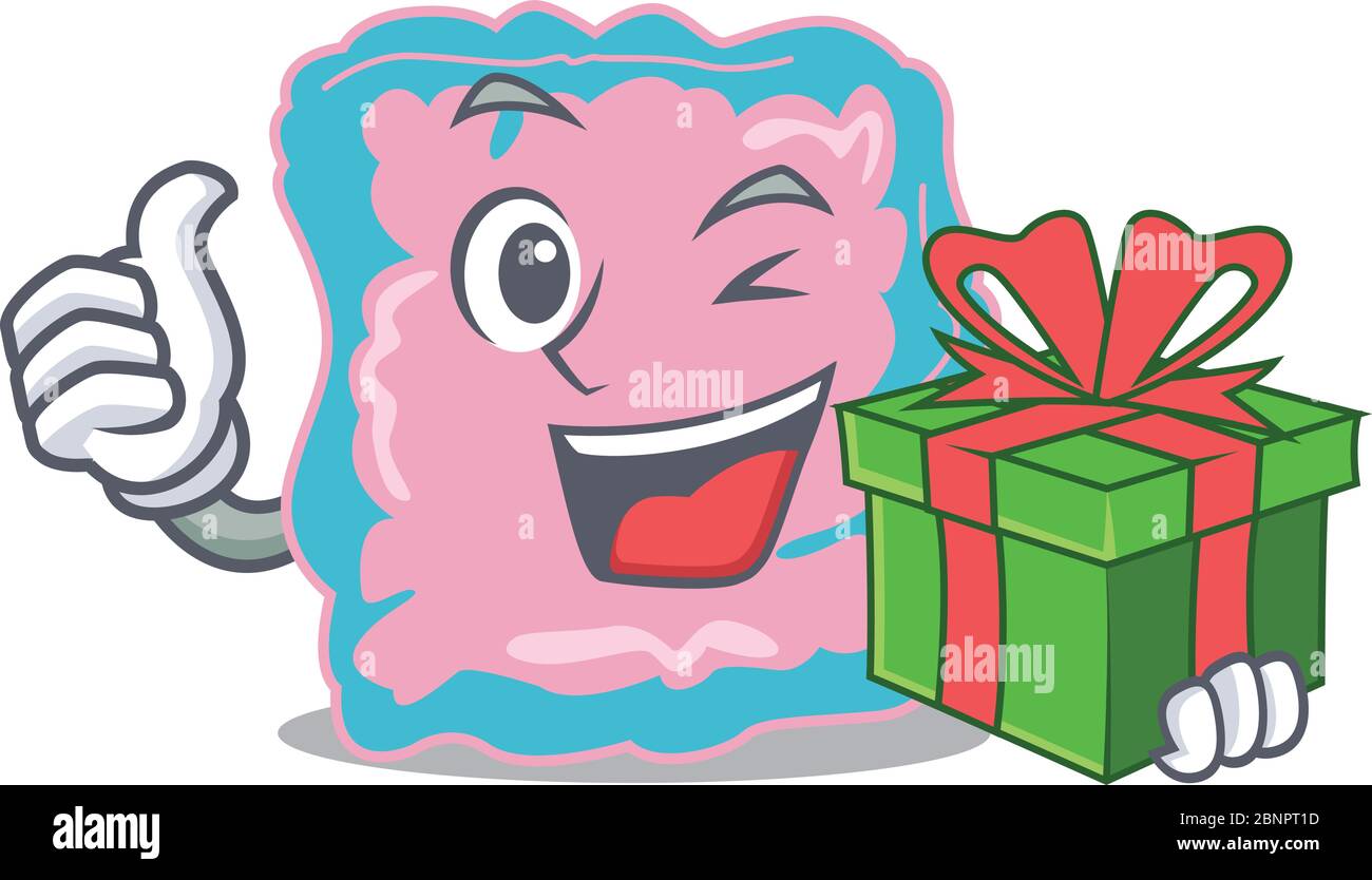 joyful intestine cartoon character with a big gift box Stock Vector ...